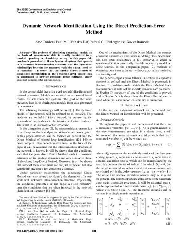 Pdf Dynamic Network Identification Using The Direct Prediction Error Method