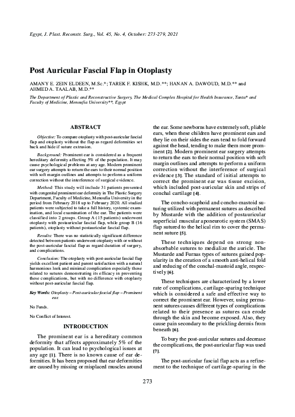 (PDF) Post Auricular Fascial Flap in Otoplasty