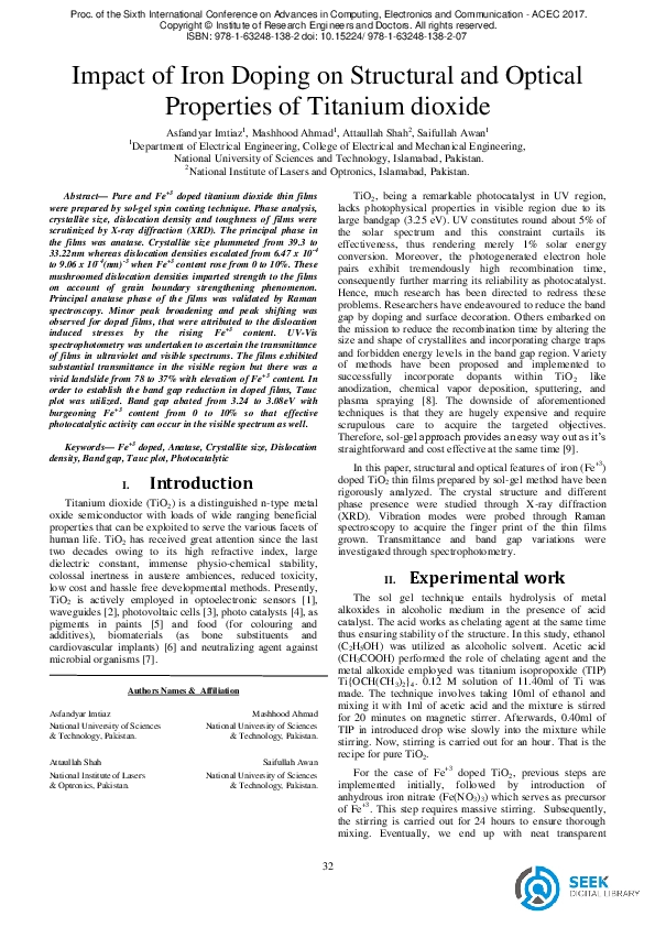 (PDF) Impact of Iron Doping on Structural and Optical Properties of ...