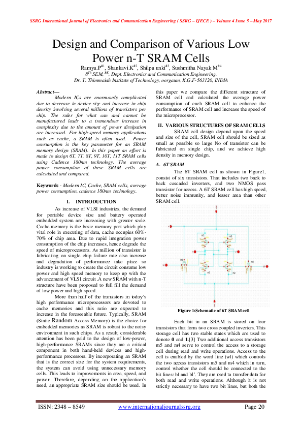 (PDF) Design and Comparison of Various Low Power nT SRAM Cells