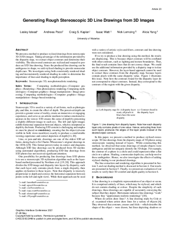 (PDF) Generating Rough Stereoscopic 3D Line Drawings from 3D Images