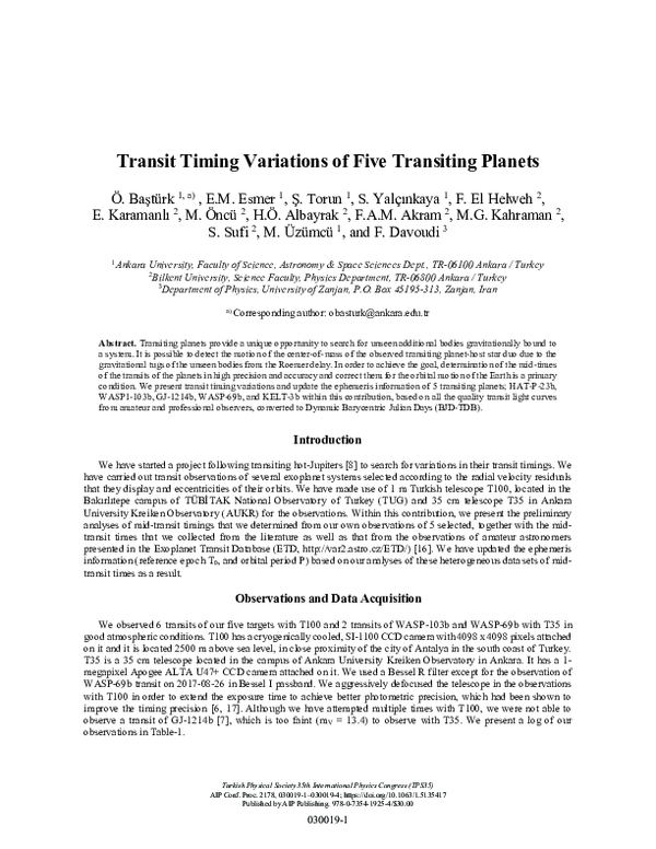 (PDF) Transit timing variations of five transiting planets