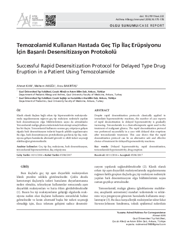 (PDF) Temozolamid Kullanan Hastada Geç Tip İlaç Erüpsiyonu İçin ...