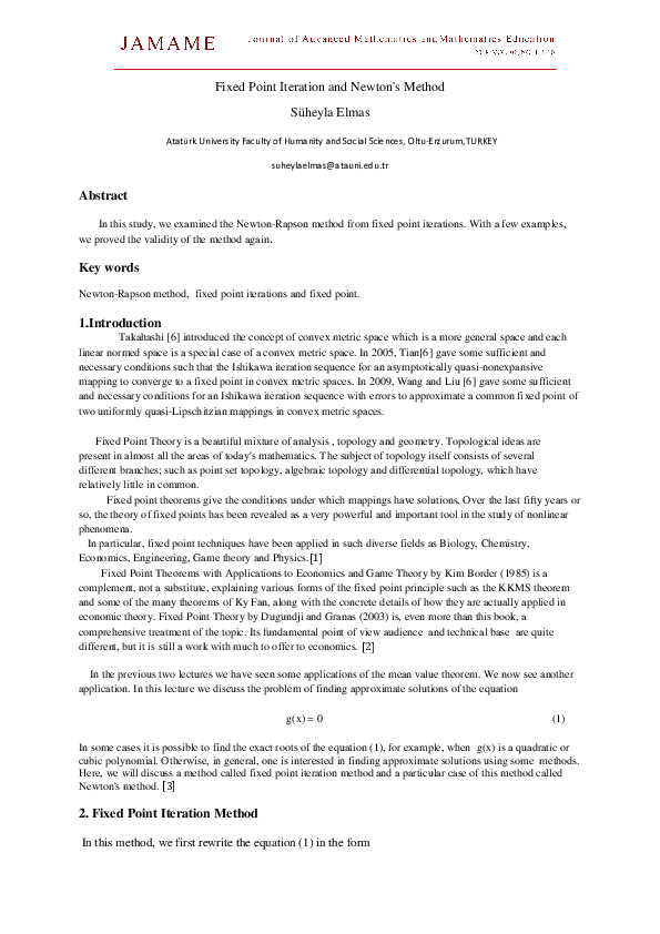 Pdf 1 Fixed Point Iteration And Newton S Method