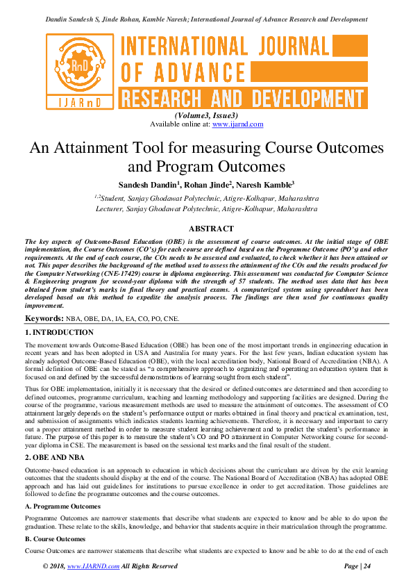 (PDF) An Attainment Tool for Measuring Course Outcomes and Program Outcomes