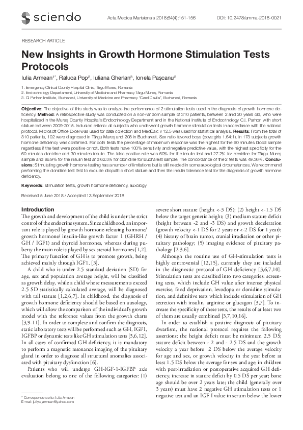 (PDF) New Insights in Growth Hormone Stimulation Tests Protocols
