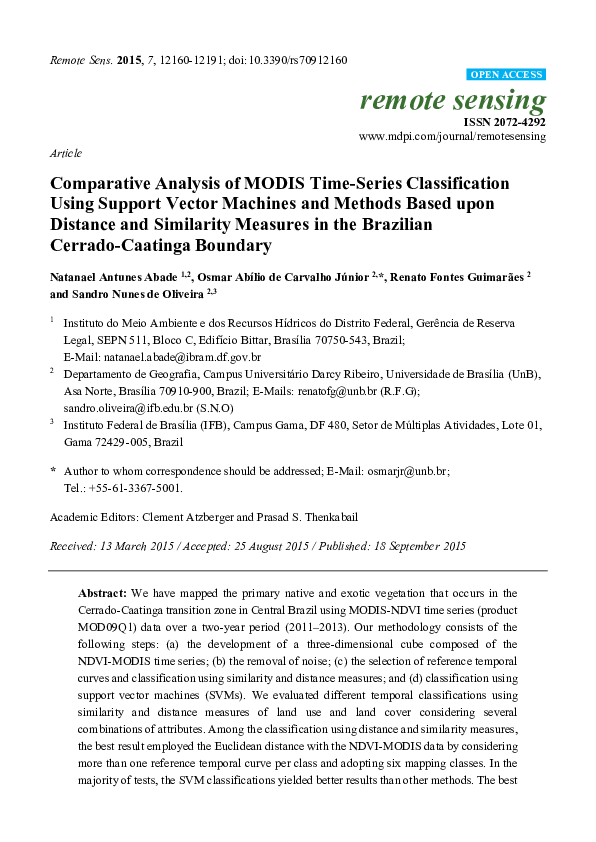 Pdf Comparative Analysis Of Modis Time Series Classification Using