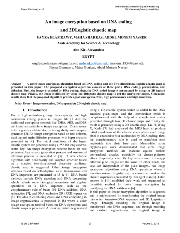 (PDF) An Image Encryption Based on DNA Coding and 2DLogistic Chaotic Map