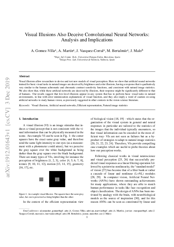 (PDF) Visual Illusions Also Deceive Convolutional Neural Networks: Analysis and Implications