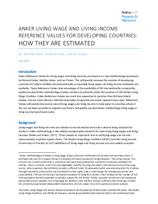 (PDF) Anker Living Wage and Living Income Reference Values for ...
