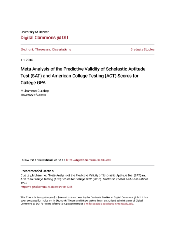 (PDF) Meta-Analysis of the Predictive Validity of Scholastic Aptitude ...