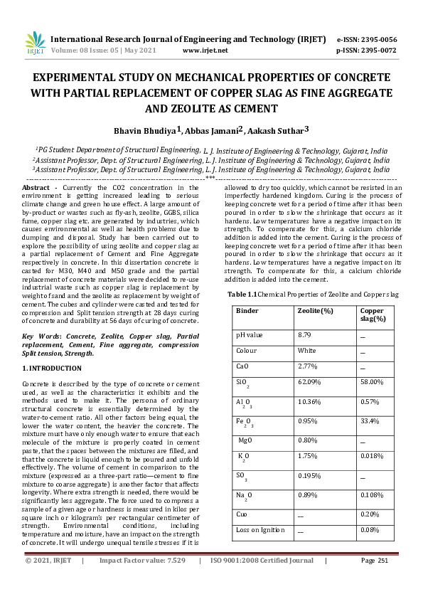 (PDF) Experimental Study on Mechanical Properties of Concrete with Partial Replacement of Copper ...