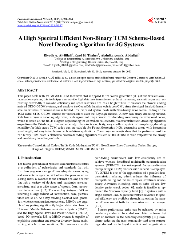 Pdf A High Spectral Efficient Non Binary Tcm Scheme Based Novel Decoding Algorithm For 4g Systems