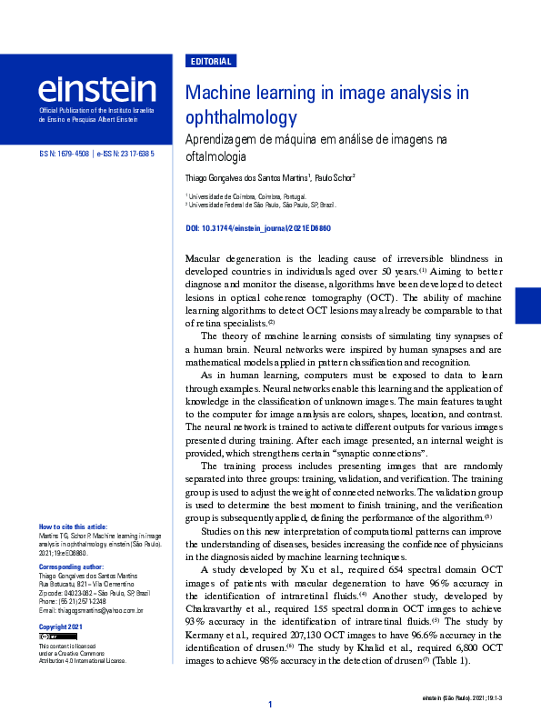 (PDF) Machine learning in image analysis in ophthalmology