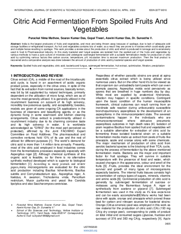 (PDF) Citric Acid Fermentation From Spoiled Fruits And Vegetables ...
