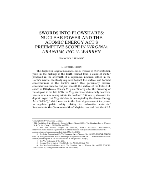 (PDF) Swords into Plowshares: Nuclear Power and the Atomic Energy Act’s ...