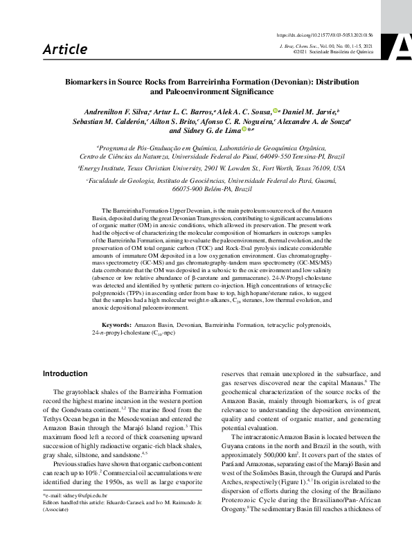 (PDF) Biomarkers in Source Rocks from Barreirinha Formation (Devonian ...