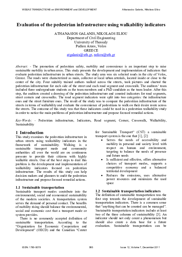 (PDF) Evaluation of the pedestrian infrastructure using walkability ...