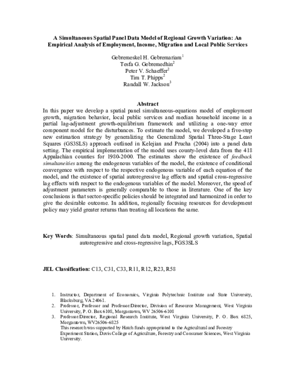 (PDF) A Simultaneous Spatial Panel Data Model of Regional Growth Variation: An Empirical ...