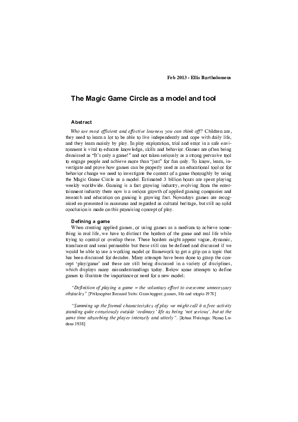 (PDF) The Magic Game Circle as a model and tool
