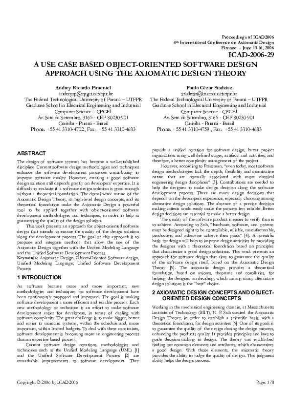 Pdf A Use Case Based Object Oriented Software Design Approach Using The Axiomatic Design