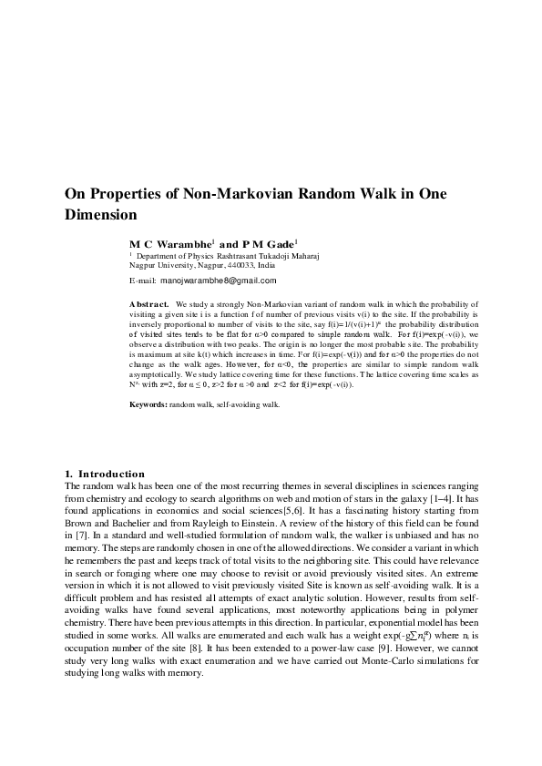 (PDF) On properties of non-markovian random walk in one dimension