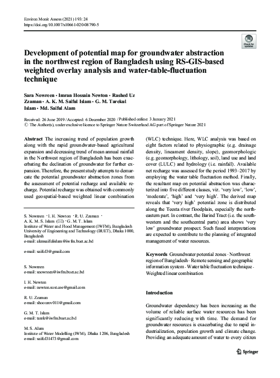 (PDF) Development of potential map for groundwater abstraction in the ...