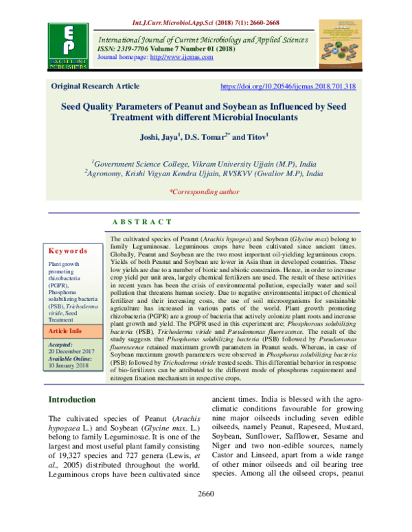 (PDF) Seed Quality Parameters of Peanut and Soybean as Influenced by ...