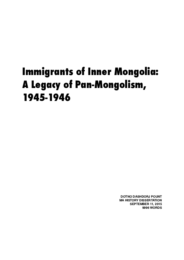(PDF) Immigrants of Inner Mongolia: A Legacy of Pan-Mongolism, 1945-1946