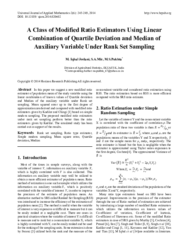 Pdf A Class Of Modified Ratio Estimators Using Linear Combination Of