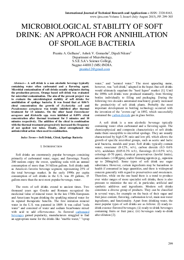 (PDF) Microbiological Stability of Soft Drink : An Approach for ...