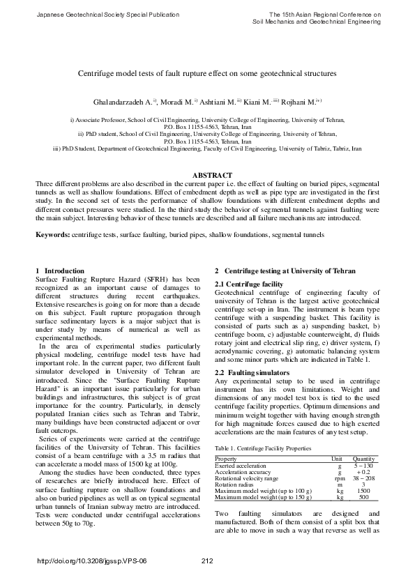 Pdf Centrifuge Model Tests Of Fault Rupture Effect On Some