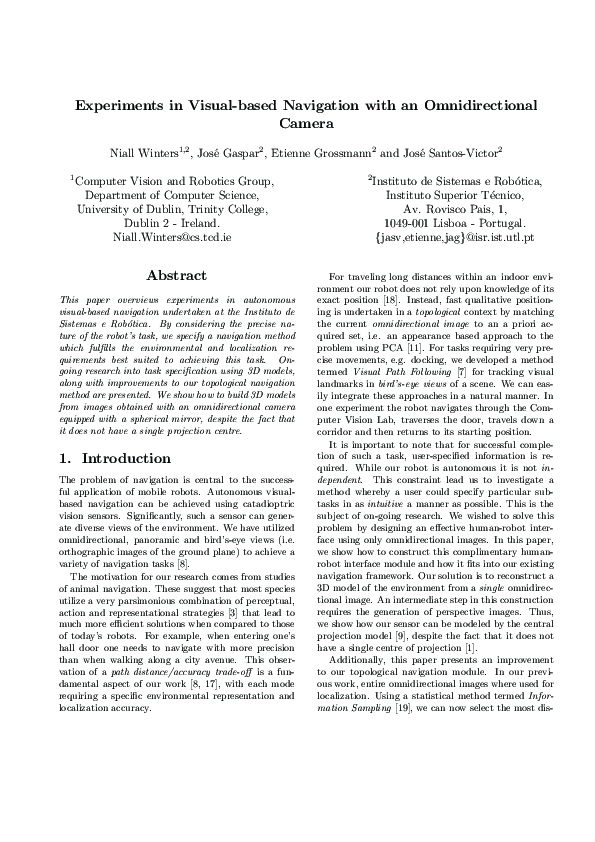 Pdf Experiments In Visual Based Navigation With An Omnidirectional Camera