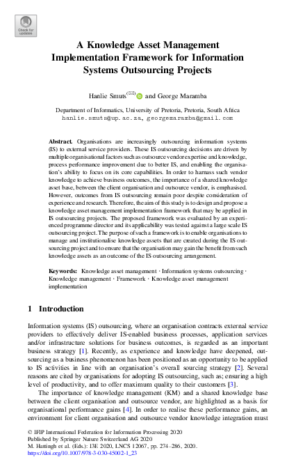 (PDF) A Knowledge Asset Management Implementation Framework for Information Systems Outsourcing ...
