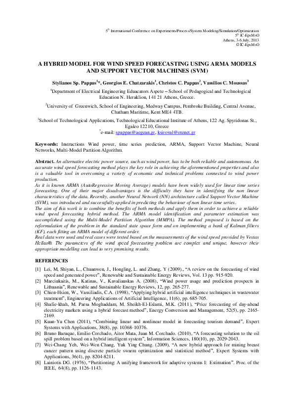 (PDF) A Hybrid Model for Wind Speed Forecasting Using Arma Models and Support Vector Machines (SVM)