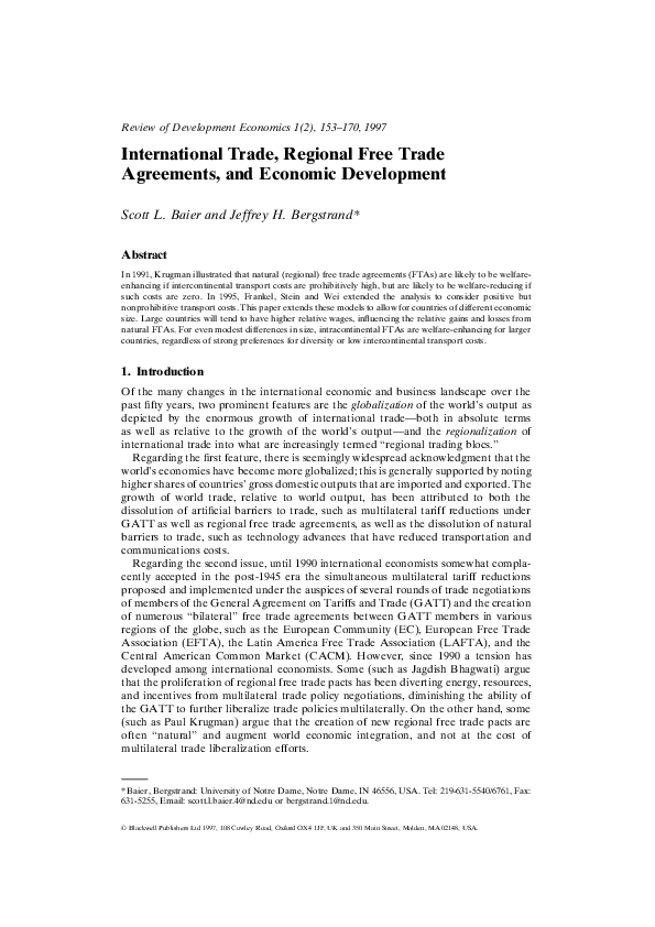 (PDF) International Trade, Regional Free Trade Agreements, and Economic ...