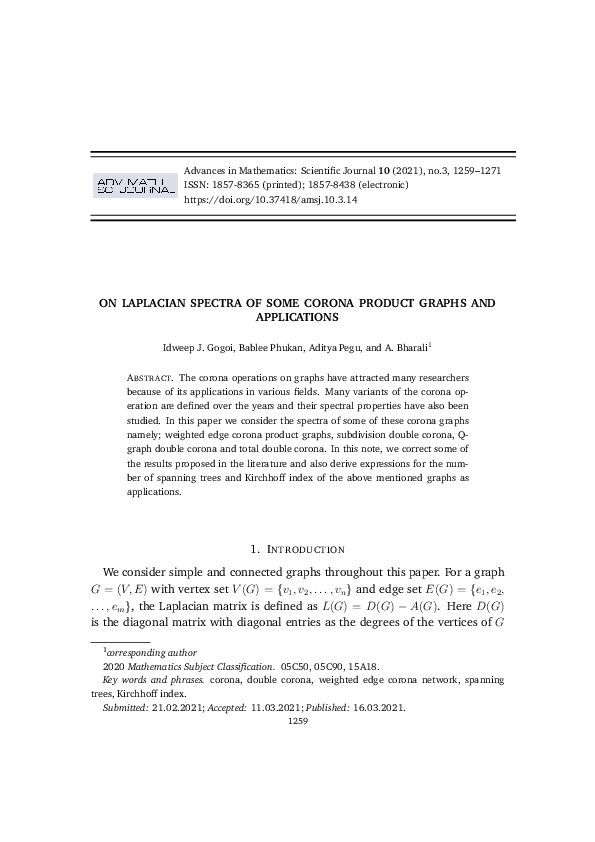 (PDF) On Laplacian Spectra of Some Corona Product Graphs and Applications