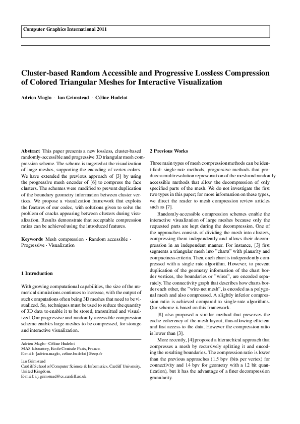 Pdf Cluster Based Random Accessible And Progressive Lossless Compression Of Colored Triangular