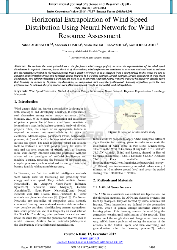 Pdf Horizontal Extrapolation Of Wind Speed Distribution Using Neural