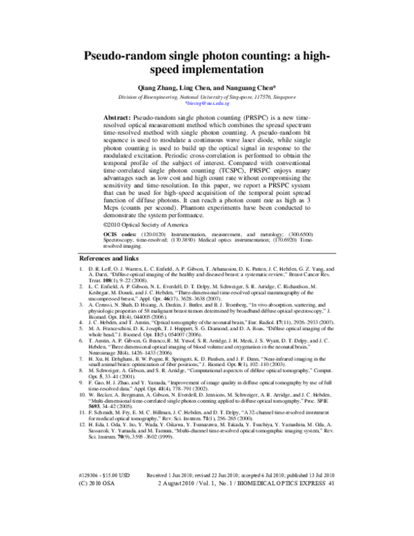 Pdf Pseudo Random Single Photon Counting A High Speed Implementation