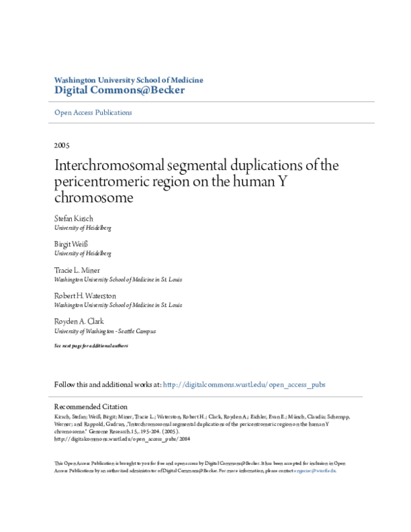 (PDF) Interchromosomal segmental duplications of the pericentromeric ...