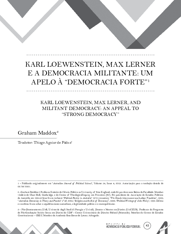 (PDF) (Tradução) Graham Maddox - Karl Loewenstein, Max Lerner e a ...