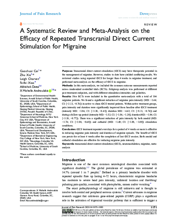 Pdf A Systematic Review And Meta Analysis On The Efficacy Of Repeated Transcranial Direct