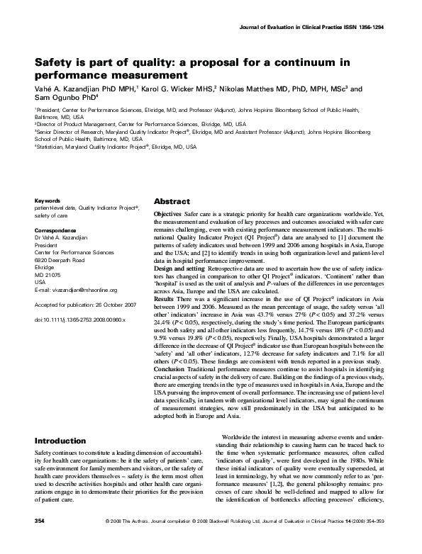 (PDF) Safety is part of quality: a proposal for a continuum in ...