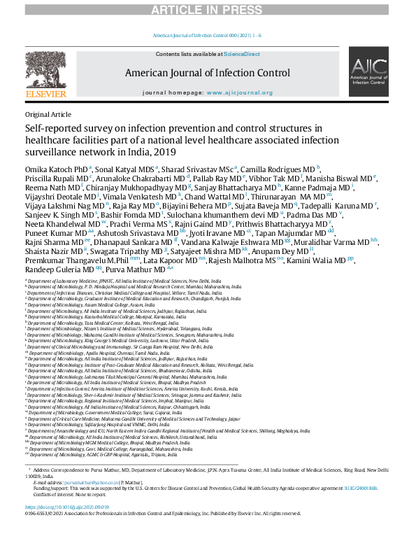 (PDF) Self-reported survey on infection prevention and control ...