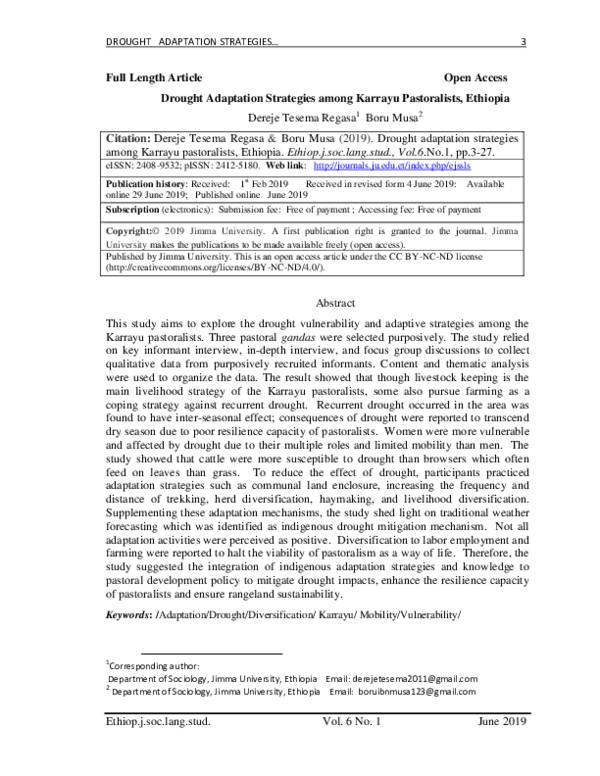 (PDF) Drought Adaptation Strategies among Karrayu Pastoralists, Ethiopia