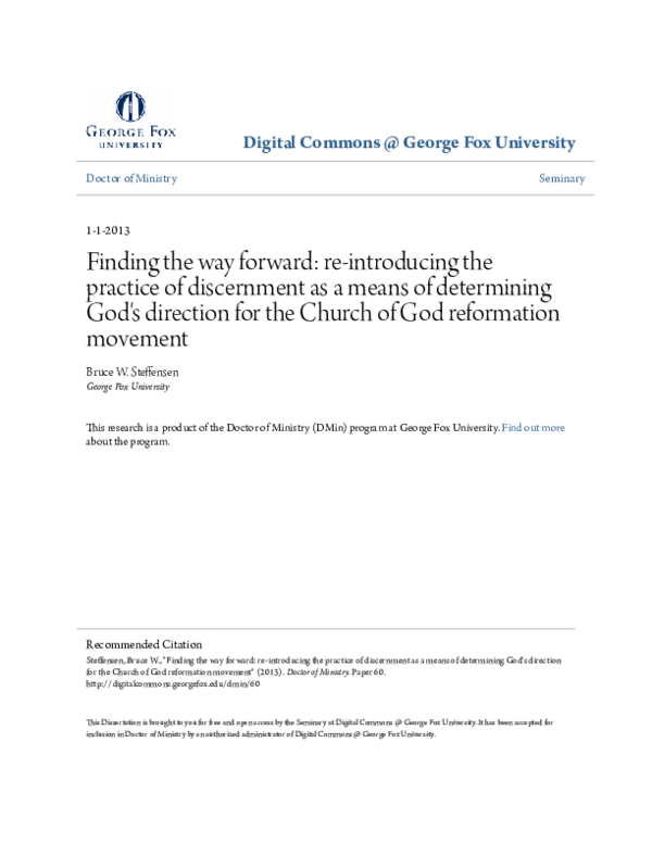 (PDF) Finding the way forward: re-introducing the practice of discernment as a means of ...