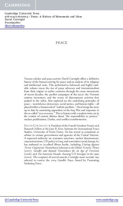 (PDF) Peace: A History of Movements and Ideas