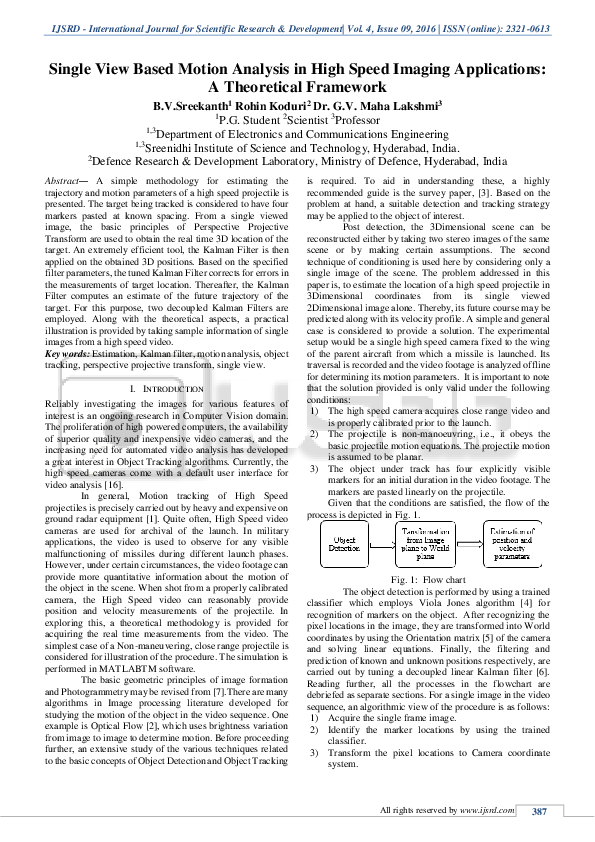 Pdf Single View Based Motion Analysis In High Speed Imaging
