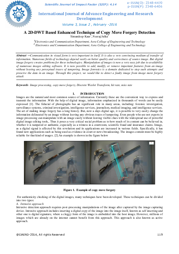 Pdf A 2d Dwt Based Enhanced Technique Of Copy Move Forgery Detection